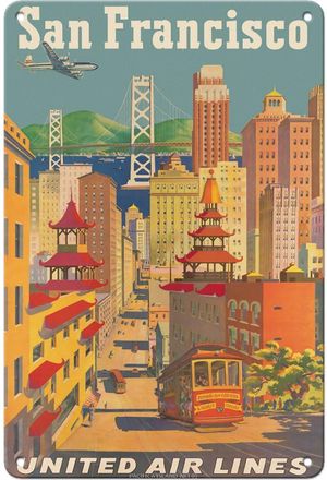 Generic Blech-Schild San Francisco California Cable Car In Chinatown United Lines Nicht Leicht Zu Rosten Metall-Poster Nicht Leicht Zu Verformen Metallschild 