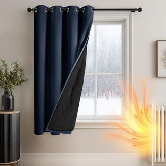 Deconovo Lot de 1 Rideau occultant, Opaque, avec Volants, Thermique, pour Chambre &agrave; Coucher, Salon, Isolation Thermique Dos Noir, 132L X 160H cm (1 Panneaux) B