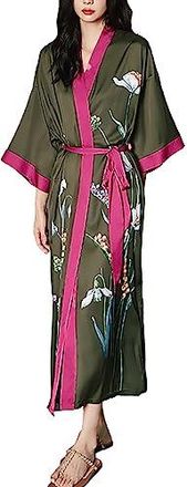 Generic Robe de chambre longue en satin pour femme - Robe de nuit longue en soie grande taille - Robe de nuit en satin - Col en V - Peignoirs doux, Jn, Taille