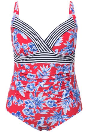 Ulla Popken Damen Tucan Druck Recycling Badeanzug, rot, 56