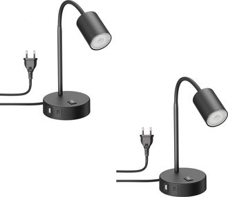 LEDs Com 2 Stück Tischleuchte WAIKA, schwarz, USB-A, USB-C, inkl. GU10 LED Lampe (3-Stufen-Dimmer, warmweiß, 6,3W, 374lm, 70°)