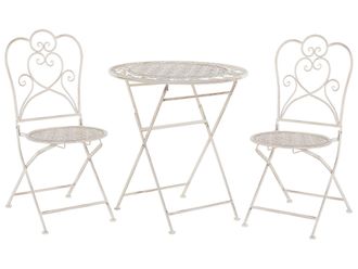 Beliani Garten Bistro Set Balkonset Balkonm&ouml;bel beige 2 St&uuml;hle Klapptisch Metall Trieste