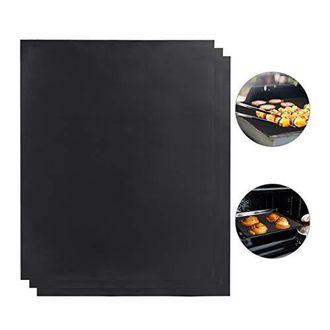 Relaxdays schwarz BBQ Grillmatte 3er Set, Antihaft-Beschichtung, zuschneidbar, wiederverwendbar, 0,3 mm dick, 40x50 cm, Pack, 10026585