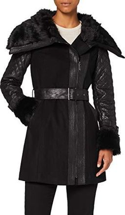 Morgan Femme Manteau Col Imitation Fourrure Gefrou Faux Fur Coat, Noir, 38 EU