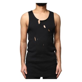 Dolce & Gabbana Homme, Tops, Noir, Taille: XL D&eacute;bardeur T-shirt sans manches en coton style d&eacute;chir&eacute;