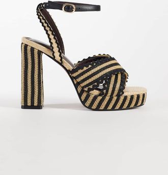 River Island Sandales &agrave; plateforme en raphia ray&eacute; - Noir