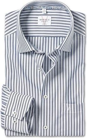 Marvelis Chemise à manches longues pour homme Coupe moderne non iron Rayée 13 New Kent, Marine 18., 42