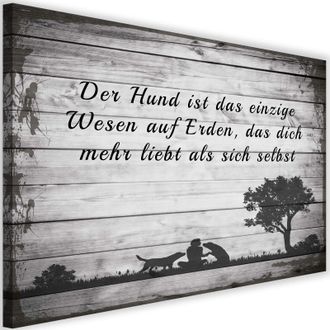 Feeby Leinwandbild XXL Abstrakt Wandbild Kunst Hunde Zitat Natur Grau 120x80 cm