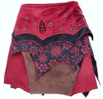 Guru Shop Guru-Boutique, Jupe Portefeuille des Elfes, Mini Jupe Goa, Cacheur, Rouge Bordeaux, Ducoton, Size:L/XL (44), Jupes/courts