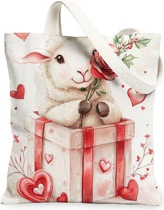 Generic Sac fourre-tout en toile de mouton pour le shopping 33 x 38 cm, cadeau amusant pour la Saint-Valentin, sac d&eacute;picerie r&eacute;utilisable pour femme, peinture