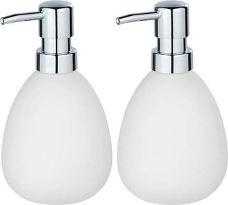 WENKO Seifenspender Polaris, nachf&uuml;llbarer Seifendosierer f&uuml;r Fl&uuml;ssigseife und Lotion aus hochwertiger Keramik, 9,5 x 16 x 9 cm, F&uuml;llmenge 390 ml, Wei&szlig; matt