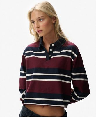 Superdry Haut de rugby &agrave; rayures raccourci Athletic Essentials