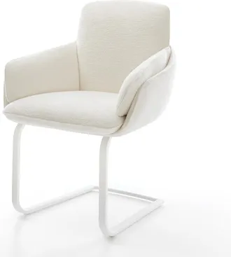 DELIFE Freischwinger Luan-Flex mit Armlehnen Boucl&eacute; Soft Beige Freischwinger flach Wei&szlig;, Esszimmerst&uuml;hle