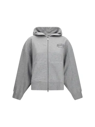 Ganni Womens Cotton Zip-Up Hoodie Dove Sweatshirts Sweater
