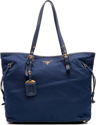 Prada sac cabas Tessuto à bords en cuir Saffiano (2000-2025) - Bleu