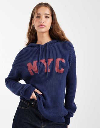 Daisy Street Sweat à capuche en maille ample imprimé - Bleu marine