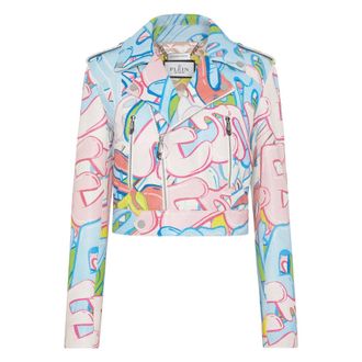 Philipp Plein Femme, Vestes, Multicolore, Taille: 38 FR Cropped Boxy Biker Jacket
