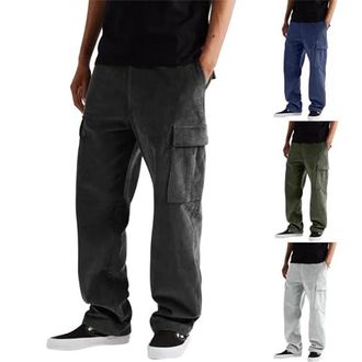 Generic Pantalon cargo en velours c&ocirc;tel&eacute; pour homme, pantalon cargo d&eacute;contract&eacute; avec cordon de serrage avec plusieurs poches, confortable, ample, jambe droite