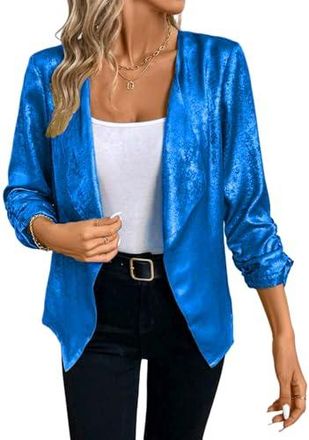 Generic Blazer pour Femme - Veste Blazer Scintillante pour Femme Cardigan Ouvert sur Le Devant Manches 3/4 Fronc&eacute;es Col &Agrave; Revers Veste De Tailleur &Eacute;l&eacute;gante Et