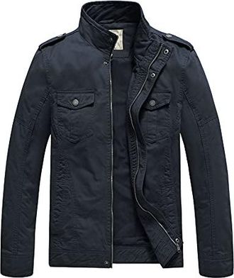 WenVen Homme Veste Style Militaire Printemps Coupe-Vent Veste Zippée Veste Cargo Classique en Coton Manteau Décontracté Casual Blouson Multipoches Bleu Marin