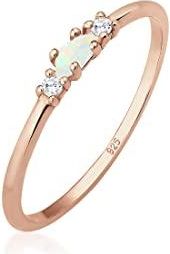Elli Ring Damen Vintage mit Zirkonia Kristallen und Opal in 925 Sterling Silber Rosé vergoldet