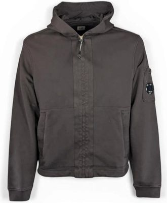 C.P. Company C.p. Company, Homme, Vestes, Noir, Taille: L Cotton Diagonal Fleece Zip Hooded SweaT-shirt