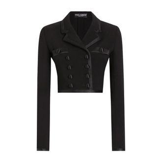 Dolce & Gabbana Kurze- zweireihige Jacke aus Wollkrepp - - Jackets - Damen - Schwarzk - L