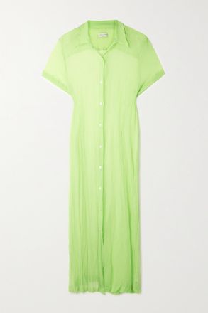 Dries Van Noten Midi-hemdblusenkleid Aus Seidenchiffon In Knitteroptik - Gr&uuml;n