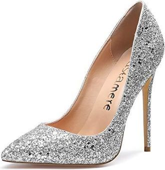 Castamere Escarpins Femme Talon Fête Mariage Sexy Talon Haut Aiguille Bout Pointu High Heels Chaussures Stilettos Talons 12CM Paillettes Argent Escarpin EU 38.5