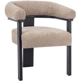 Vente-Unique Chaise avec accoudoirs en tissu bouclette et bois dh&eacute;v&eacute;a noir - Taupe - LIVELIA de Pascal MORABITO