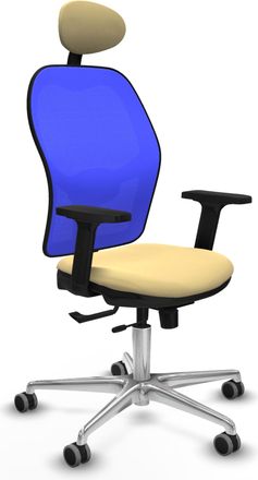 Piqueras y Crespo Drehstuhl mit 2D-Armen, h&ouml;henverstellbare Lendenwirbelst&uuml;tze und festes Kopfteil, ausgestattet mit Syncro/Traslack und injiziertem Schaumstoff, Blau/C