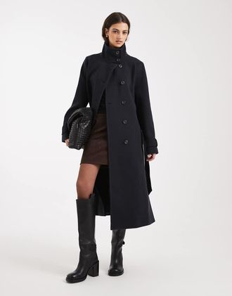 Miss Selfridge Manteau &eacute;l&eacute;gant &agrave; col chemin&eacute;e - Bleu marine