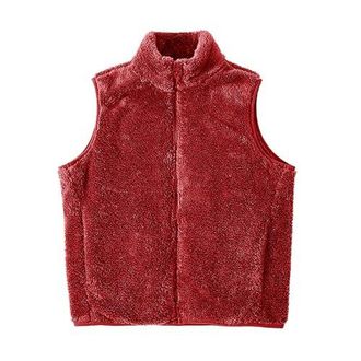 Generic Femmes Grand Automne/Hiver Casual L&acirc;che Sans Manches Col Montant Chaud Corail Velours Gilet Manteau Long Down Vest Femmes, bordeaux, 3XL