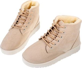 Hemobllo Hemobllo Bottes Chaudes en Coton &agrave; Lacets pour Femme Bottines Courtes Plates Antid&eacute;rapantes Chaussures DHiver Neige Confortables Couleur Beige Clair T