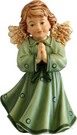 Dolfi Schutzengel mit Kerze H 12 cm Engel mit gr&uuml;nem Kleid Holzfigur Deko Holzstatue Statue aus Ahornholz