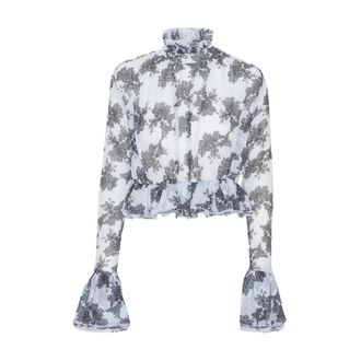 Rotate Schwarzes Print Chiffon Ruffle Top - - Blouses & Shirts - Damen - Mehrfarbig - S
