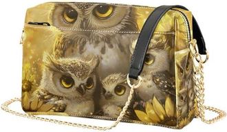 Mnsruu Sacs à bandoulière en cuir pour femme, motif chouettes et tournesols