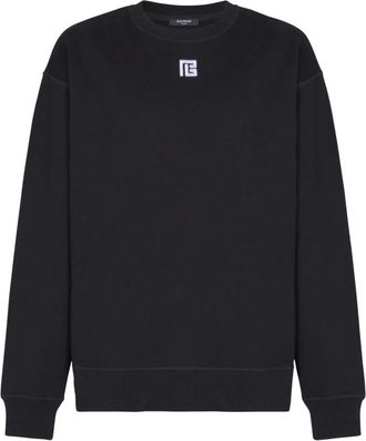 Balmain Homme, Sweatshirts et sweats &agrave; capuche, Noir, Taille: L SweaT-shirt en coton avec broderie PB