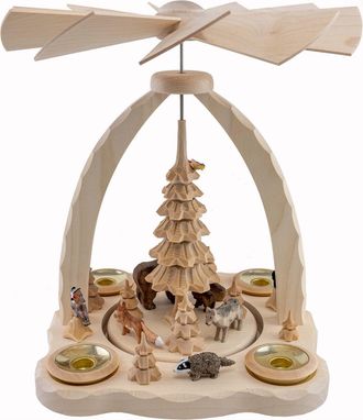 Seiffener Volkskunst Sten Heydenreich | Erzgebirge Pyramide f&uuml;r Teelichter & Pyramidenkerzen | Weihnachtspyramide | 27 cm | mit B&auml;renfamilie