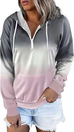 Generic Sweat-shirt d&eacute;grad&eacute; de couleur pour femmes Sweat &agrave; capuche imprim&eacute; d&eacute;grad&eacute; femmes fermeture &eacute;clair d&eacute;contract&eacute; avec v&ecirc;tements de poche Sweats &agrave; capuch