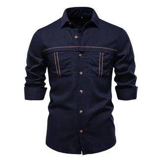 Generic Chemise habill&eacute;e &agrave; manches longues pour homme - Col rabattu - Style d&eacute;contract&eacute; - Uni - Pour le travail et le bureau - Sans plis, bleu marine, XXL