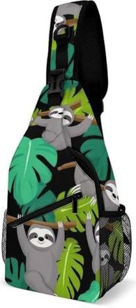 Generic Sacoche Port&eacute; &eacute;paule Paresseux mignon sur une branche verte R&eacute;glable Sac De Poitrine Antivol Sac &agrave; Dos Militaire pour &eacute;cole Camping Voyage