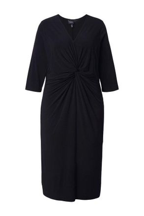Ulla Popken Maxikleid Midikleid A-Linie V-Ausschnitt 3/4-Arm Taschen