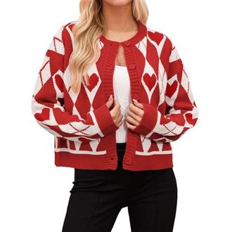 Generic Cardigan &eacute;l&eacute;gant &agrave; manches longues ouvert sur le devant pour la Saint-Valentin 2026 - Doux et confortable - Coupe ample d&eacute;contract&eacute;e et polyvalente, R