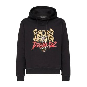 Dsquared2 Homme, Sweatshirts et sweats &agrave; capuche, Noir, Taille: XL Sweat &agrave; Capuche Logo Tigre