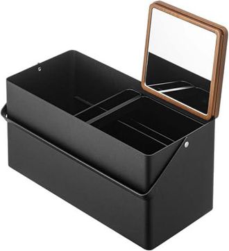 Yamazaki Tableware 5454 TOWER Make-up-Box, schwarz, Stahl/Holz/Spiegel/ABS-Harz, minimalistisch, 31 x 15 x 15.7 cm