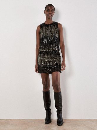 Apricot Paillettenshirt Partytop mit Pailletten und Fransen