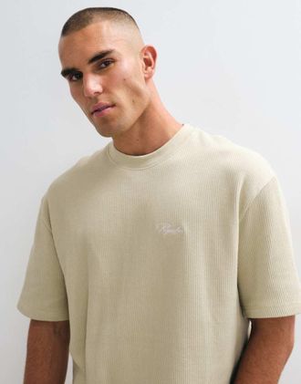 Pegador Pegador T-Shirt mit Logo, Oversize und Rippstruktur in Beige-Neutral