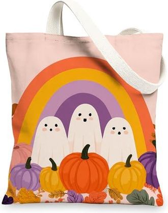 Generic Joli sac fourre-tout en toile, motif fantôme adorable, sacs dépicerie réutilisables, légers et lavables avec bandoulière pour lextérieur, les voyages,