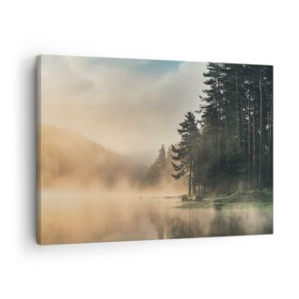 Arttor Bilder auf Leinwand Nebel See Wald Leinwandbild mit Rahmen 70x50cm Wandbilder Dekoration Wohnzimmer Schlafzimmer Küche Deko Klein Wanddeko Bild Wand K